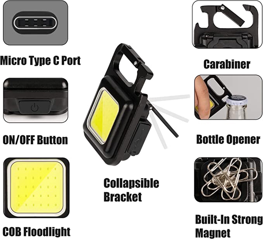 Cob small flashlights, 800lumens bright rechargeable keychain mini ...