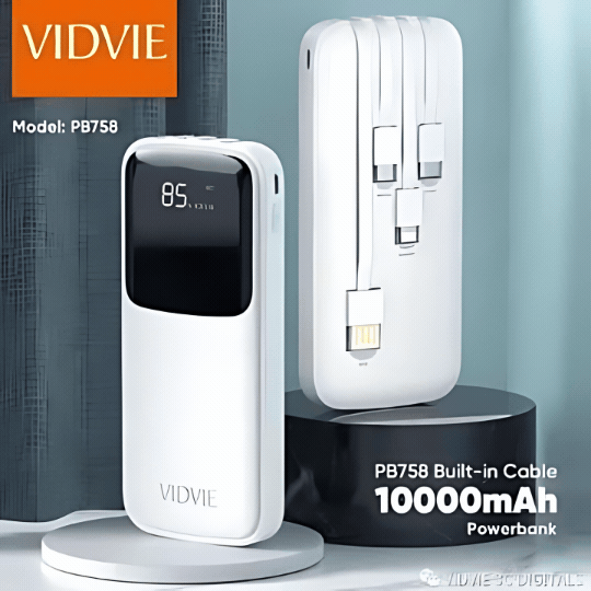 باور بنك VIDVIE PB758 Power Bank 10000 MAH Built in cables
