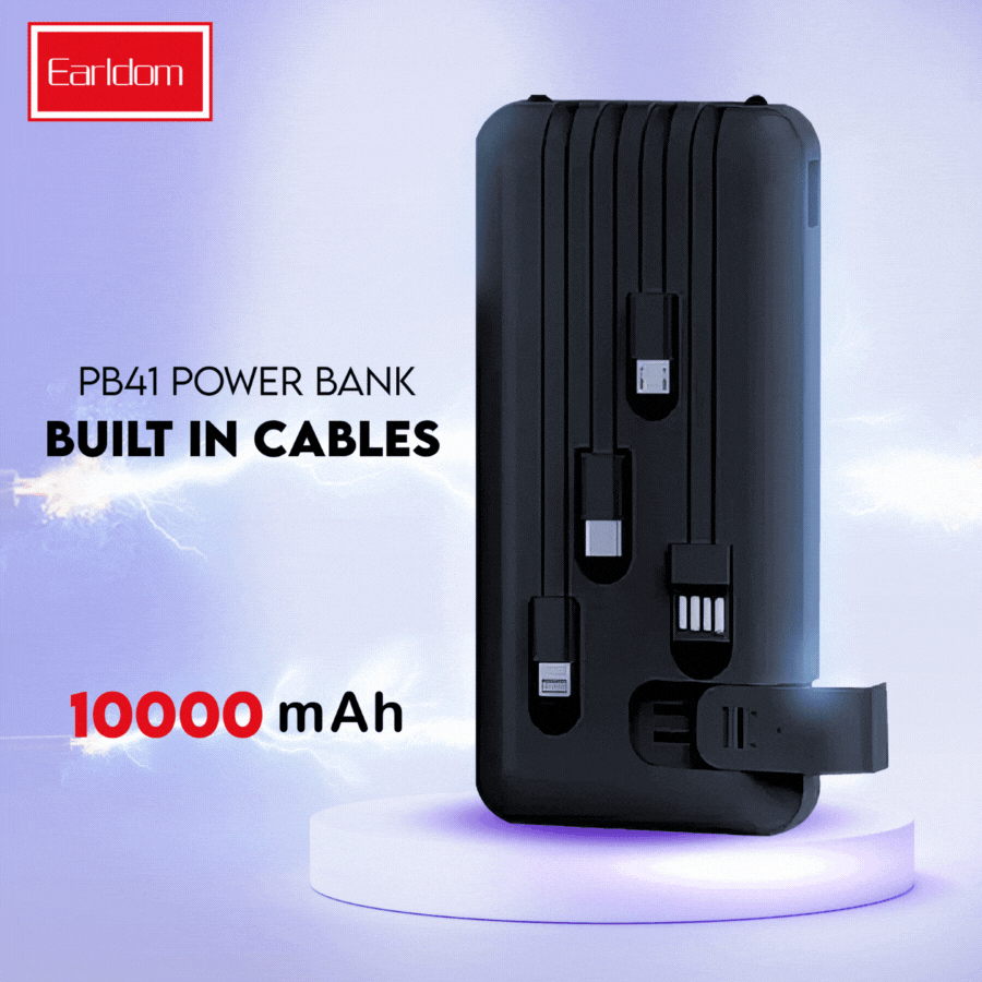 باور بنك EARLDOM PB41 Power Bank 10000 MAH Built in cables